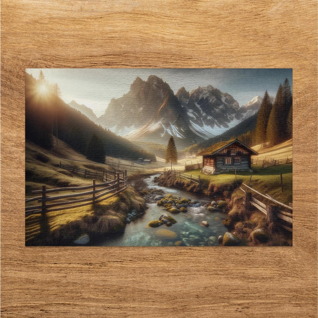 Mountain Cabin Puzzle, Scenic Mountain View, Tranquil Stream Puzzle ...