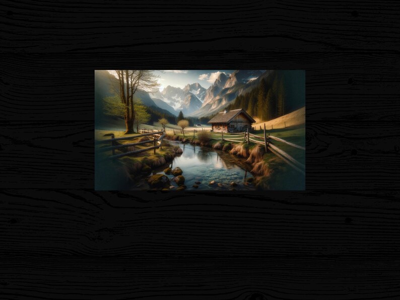 Charming Rustic Cabin in Mountain Landscape, Scenic Digital Art ...