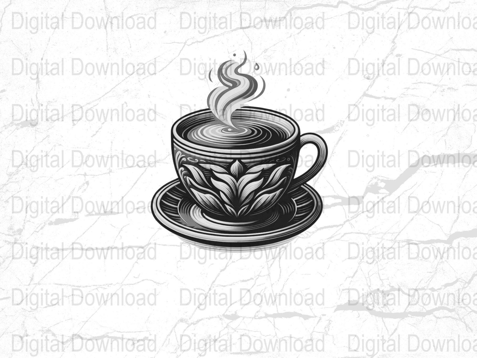 Monochrome Coffee Cup Digital Print, Barista Style Kitchen Decor ...