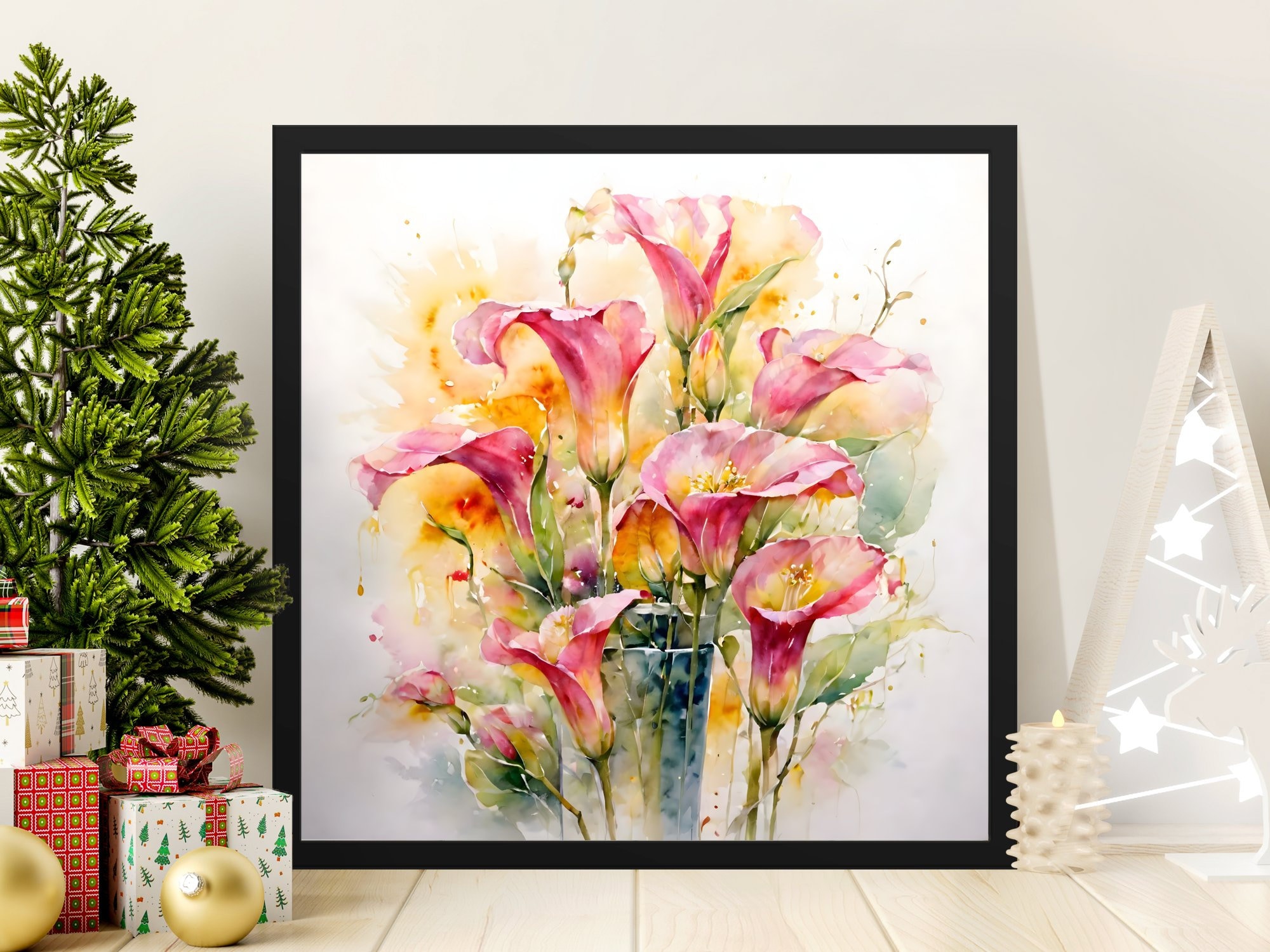 Watercolor Calla Lily Wall Art, Floral Botanical Print Elegant Pink ...