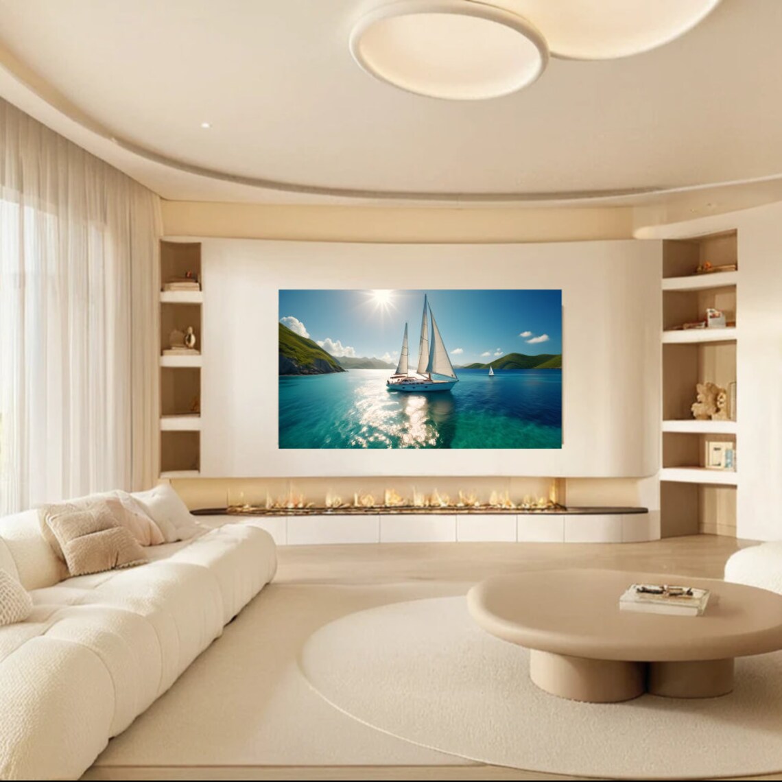 Sailboats on Tranquil Sea Digital Art, Samsung Frame TV Art, 16x9 Ratio ...
