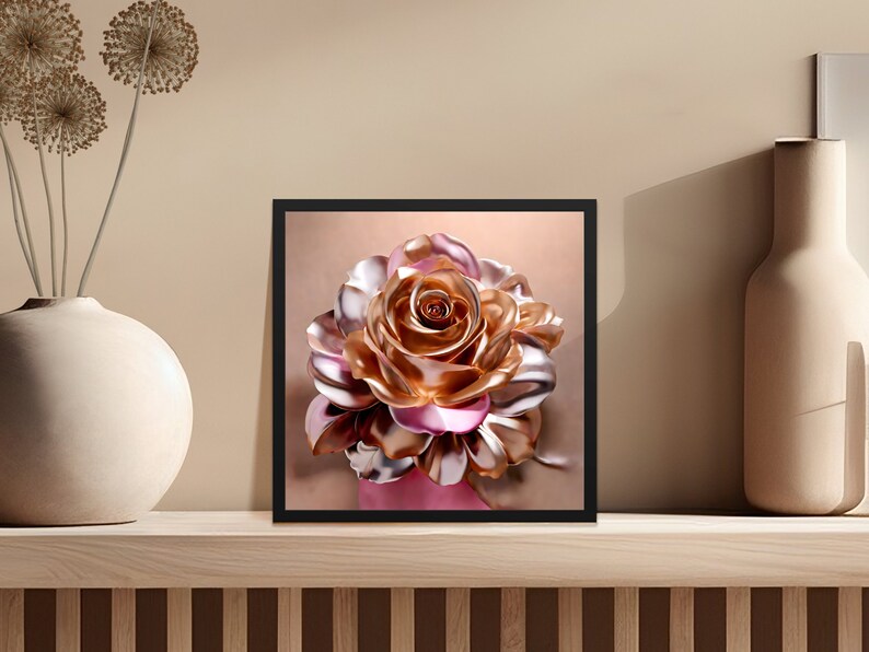 Rose Gold Flower Wall Art, Elegant Floral Decor Print, Perfect Accent ...