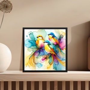 Colorful Birds Watercolor Print, Vibrant Wall Art, Office Decor, Home ...