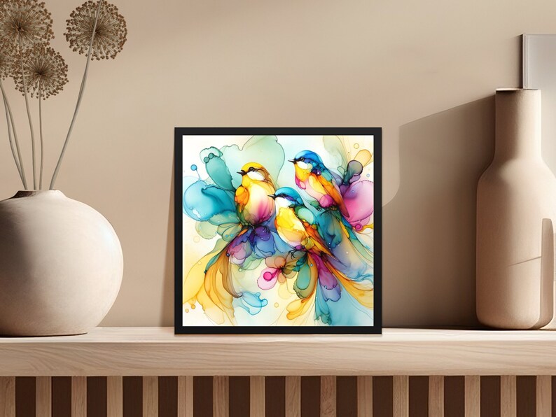 Colorful Birds Watercolor Print, Vibrant Wall Art, Office Decor, Home ...
