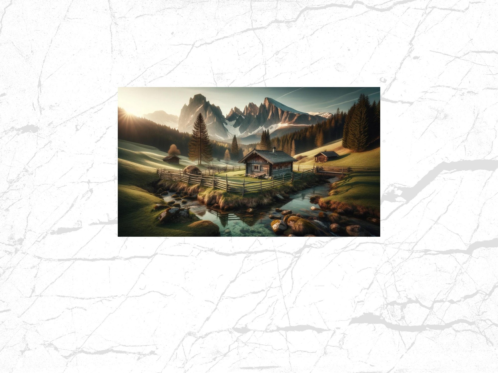 Serene Mountain Cabin Art, Digital Download, Nature Landscape Print ...