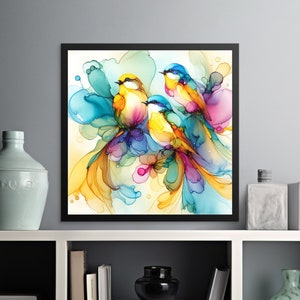 Colorful Birds Watercolor Print, Vibrant Wall Art, Office Decor, Home ...