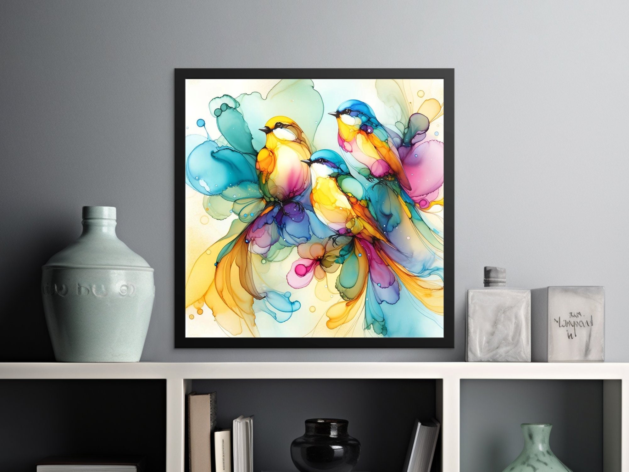 Colorful Birds Watercolor Print, Vibrant Wall Art, Office Decor, Home ...