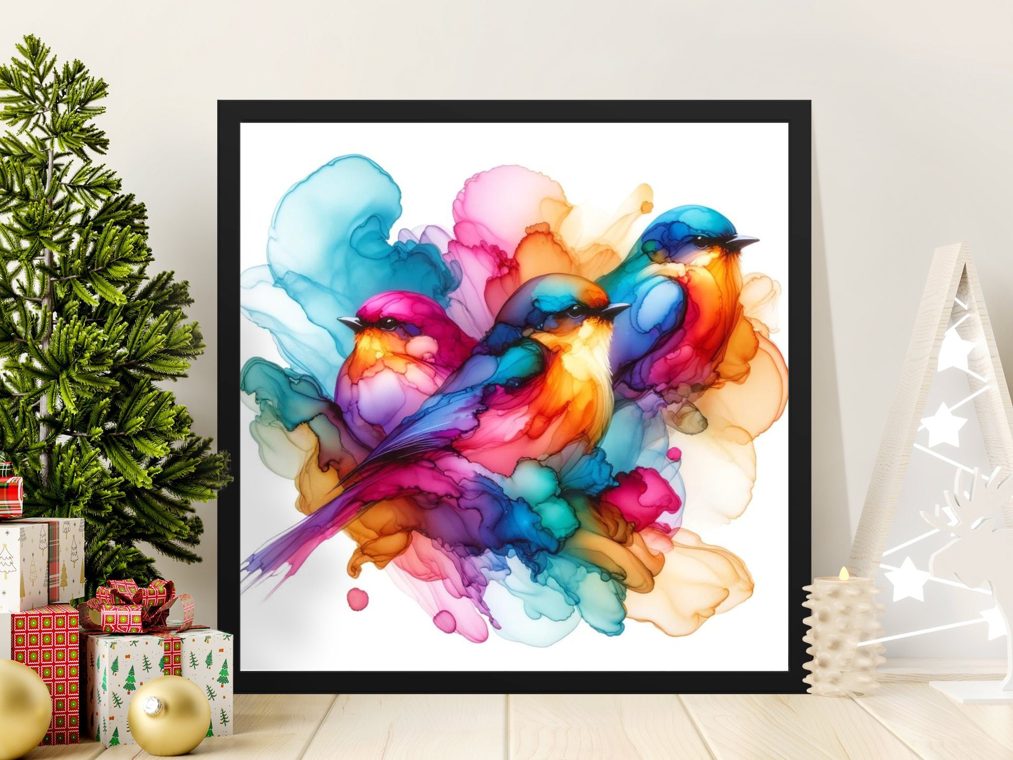 Colorful Abstract Birds Wall Art, Vibrant Watercolor Birds Print ...