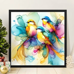 Colorful Birds Watercolor Print, Vibrant Wall Art, Office Decor, Home ...