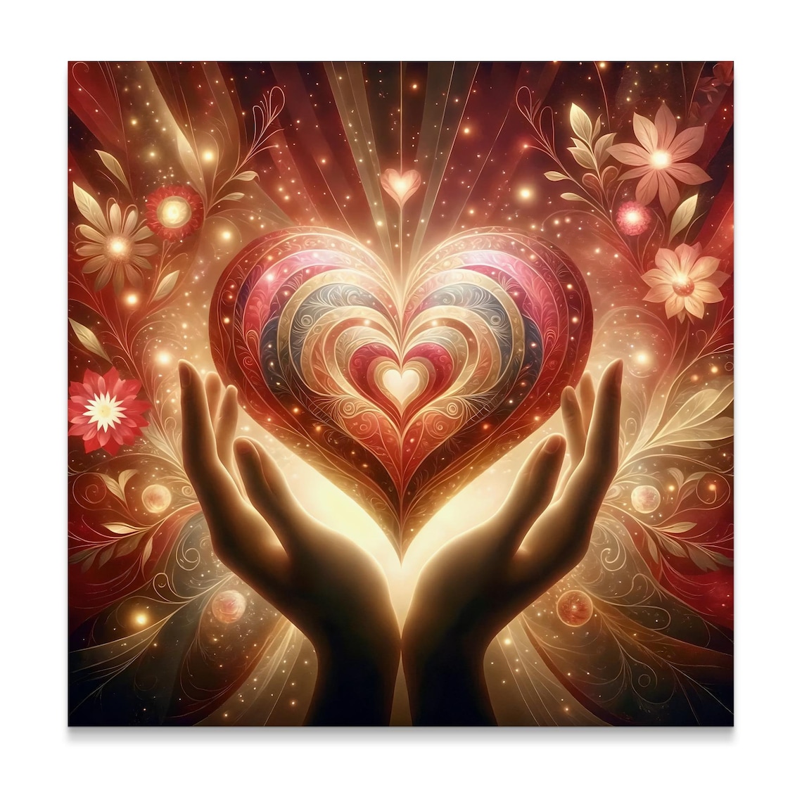 Spiritual Heart Wall Art, Radiant Light and Flowers, Love and Healing ...