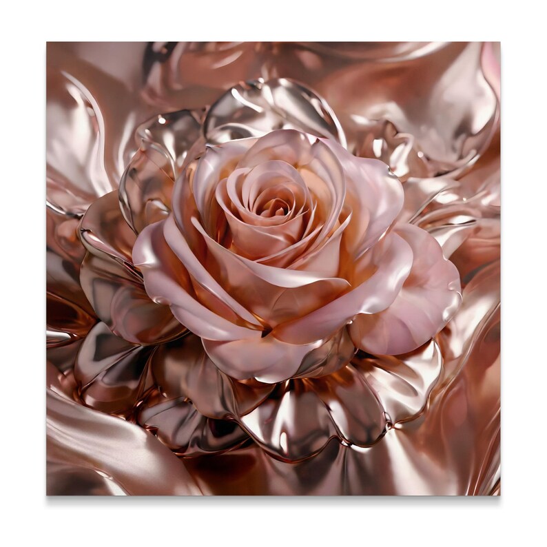 Metallic Rose Flower Print, Modern Wall Art, Contemporary Home Decor ...