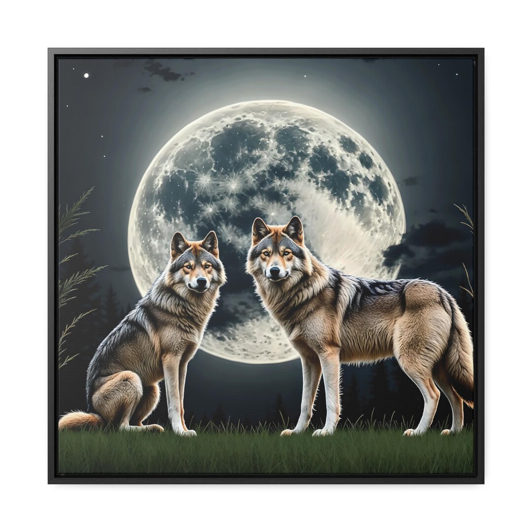 Canvas Wraps, Wolves at Full Moon High Quality Wood Framed Gallery ...