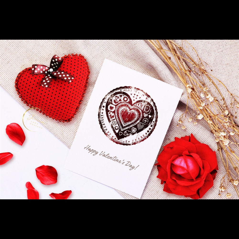 Printable Valentine's Day Card, Red Love Stamp Design, Instant Download ...