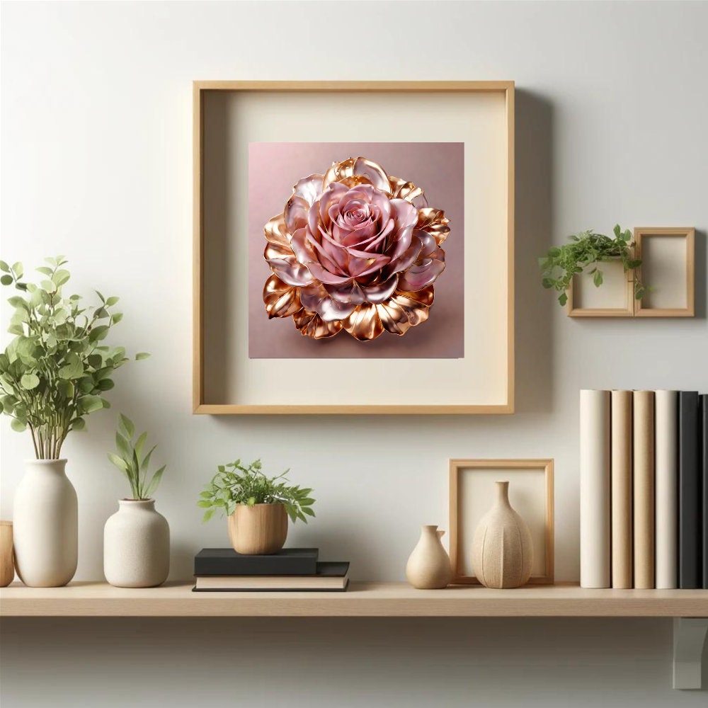 Rose Gold Wall Art, Botanical Print, Floral Artwork, Home Decor, Modern ...