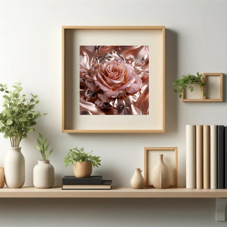 Metallic Rose Flower Print, Modern Wall Art, Contemporary Home Decor ...
