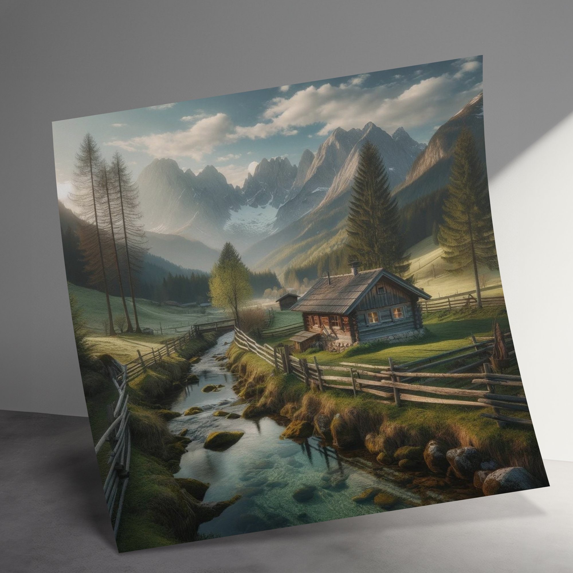 Rustic Mountain Cabin Landscape Wall Art, Scenic Nature Print, Alpine ...