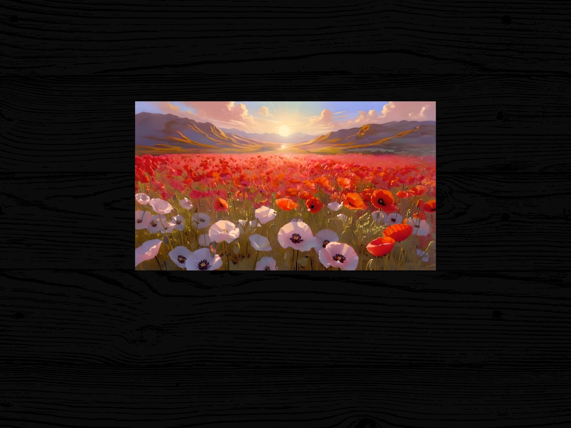 Sunset Poppy Field, Digital Landscape Art, Nature Print, 16x9 Art ...