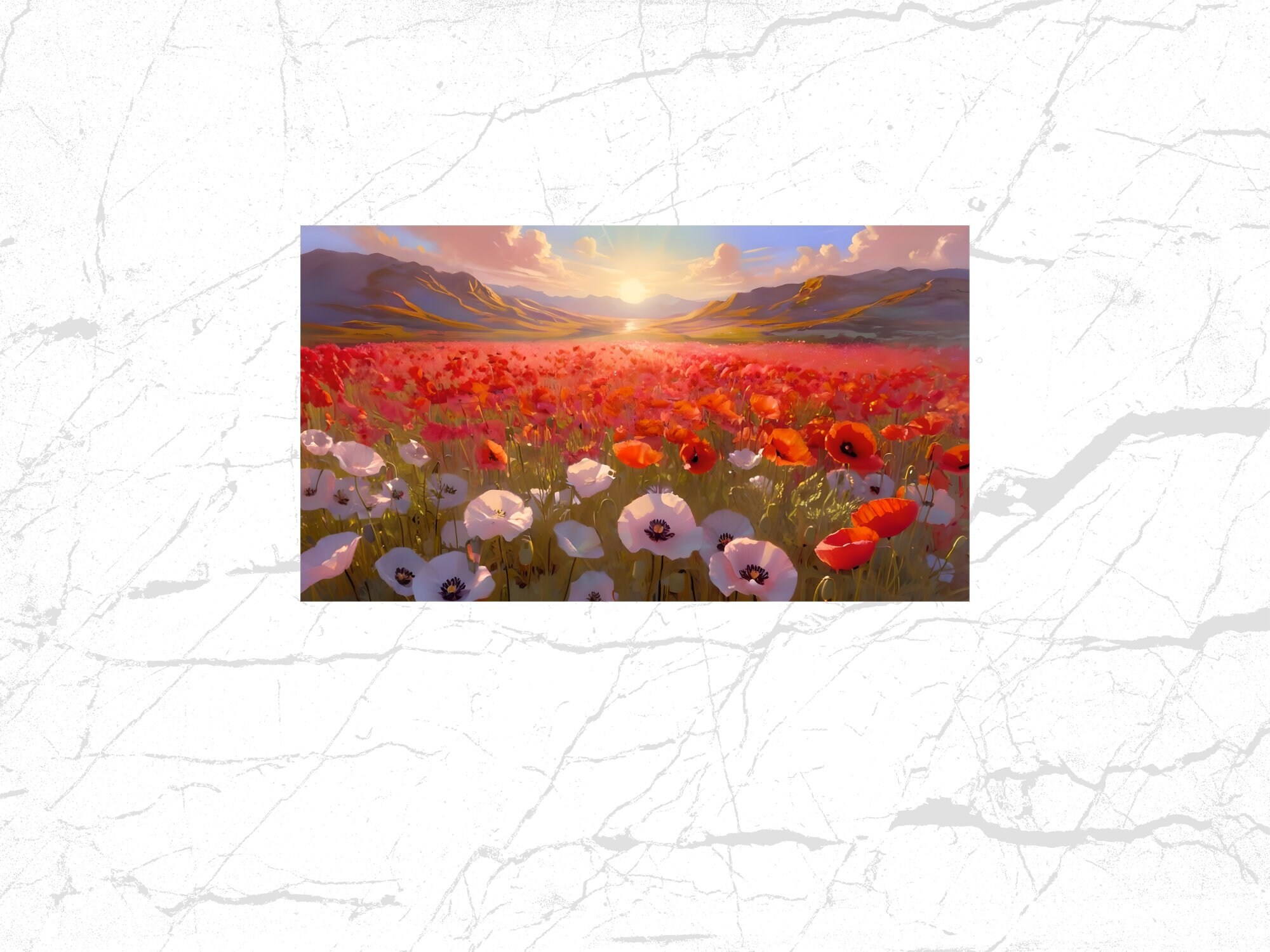 Sunset Poppy Field, Digital Landscape Art, Nature Print, 16x9 Art ...