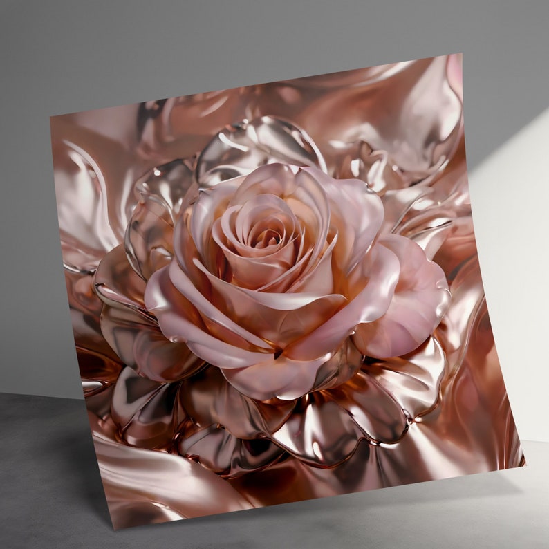 Metallic Rose Flower Print, Modern Wall Art, Contemporary Home Decor ...