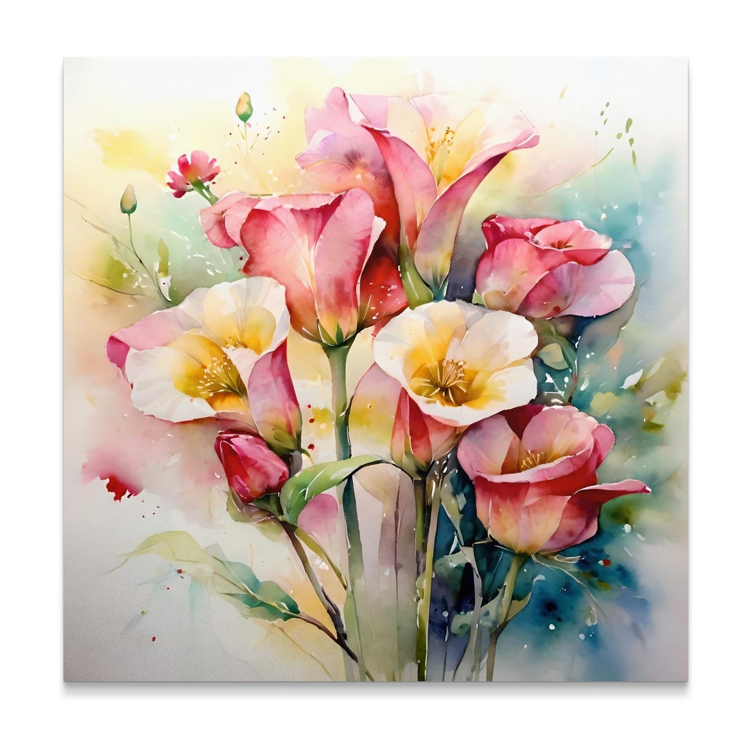 Colorful Watercolor Flowers Wall Art, Floral Home Decor, Vibrant ...
