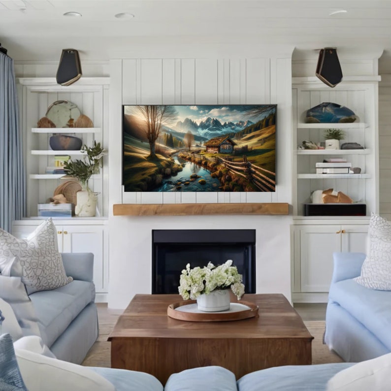 Scenic Mountain Cabin Digital Art, Samsung Frame TV 16x9 Art, Landscape ...
