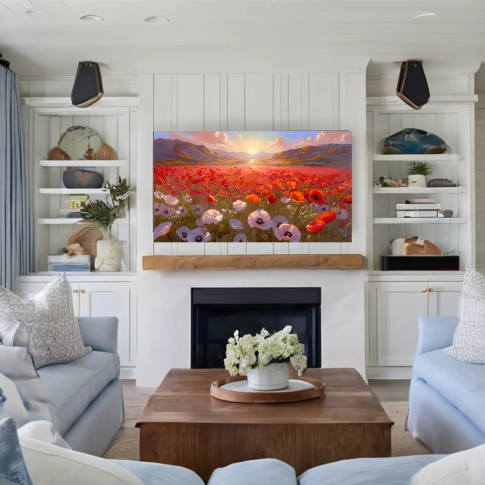 Sunset Poppy Field, Digital Landscape Art, Nature Print, 16x9 Art ...