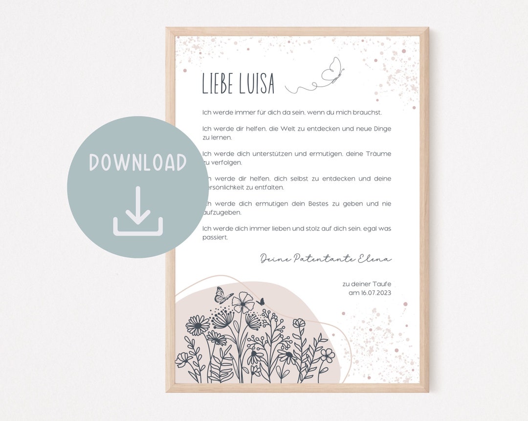 Godparent Letter Baptism, Godparent Letter for Godchild, Baptism Letter ...
