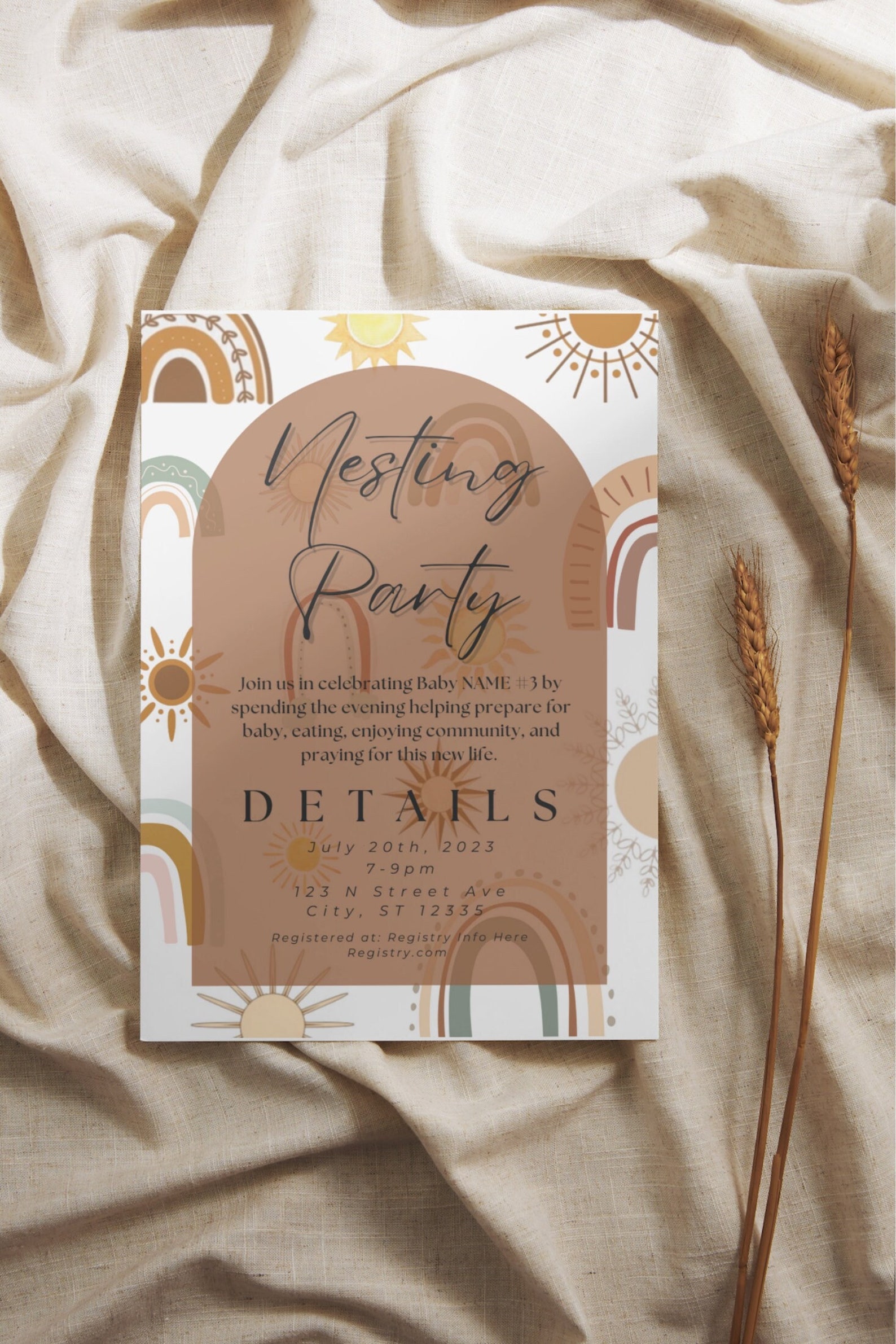 Boho Rainbows and Sun Gender Neutral Nesting Party Invitation Baby ...