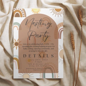 Boho Rainbows and Sun Gender Neutral Nesting Party Invitation Baby ...