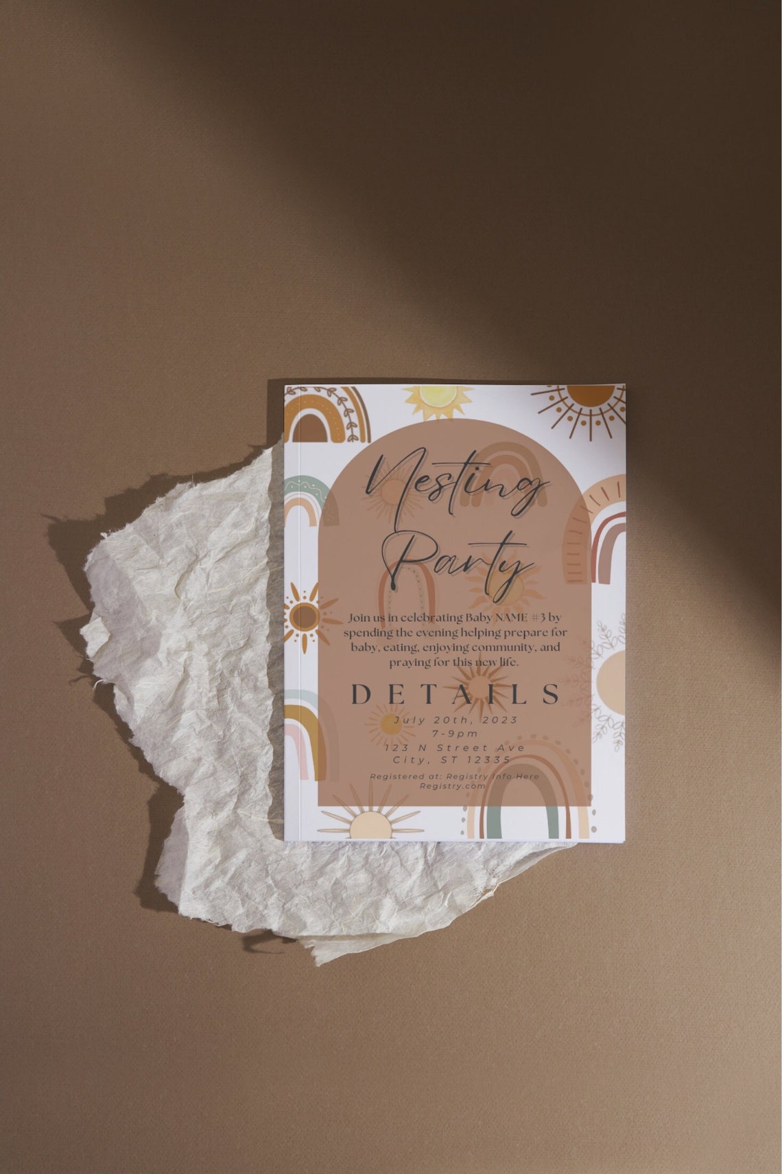 Boho Rainbows and Sun Gender Neutral Nesting Party Invitation Baby ...