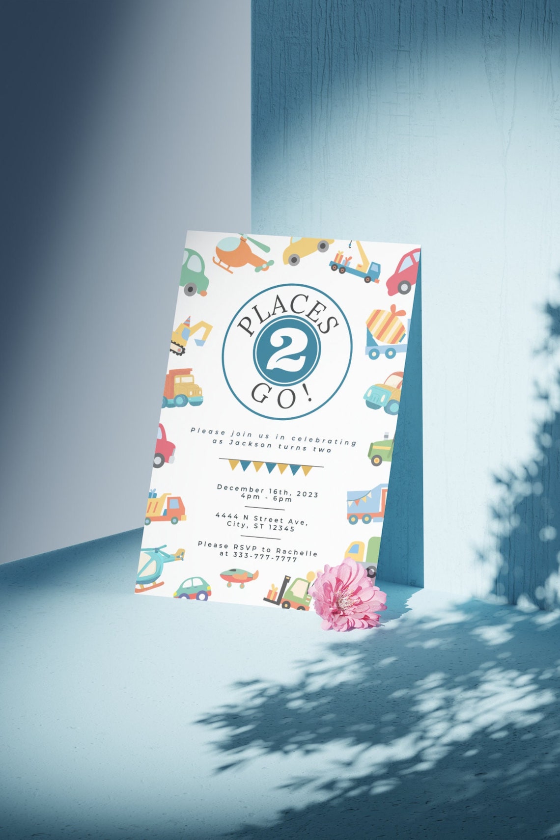 Car and Construction Themed Second Birthday Invitation Places to Go ...