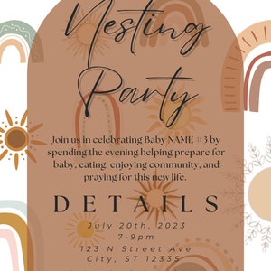 Boho Rainbows and Sun Gender Neutral Nesting Party Invitation Baby ...