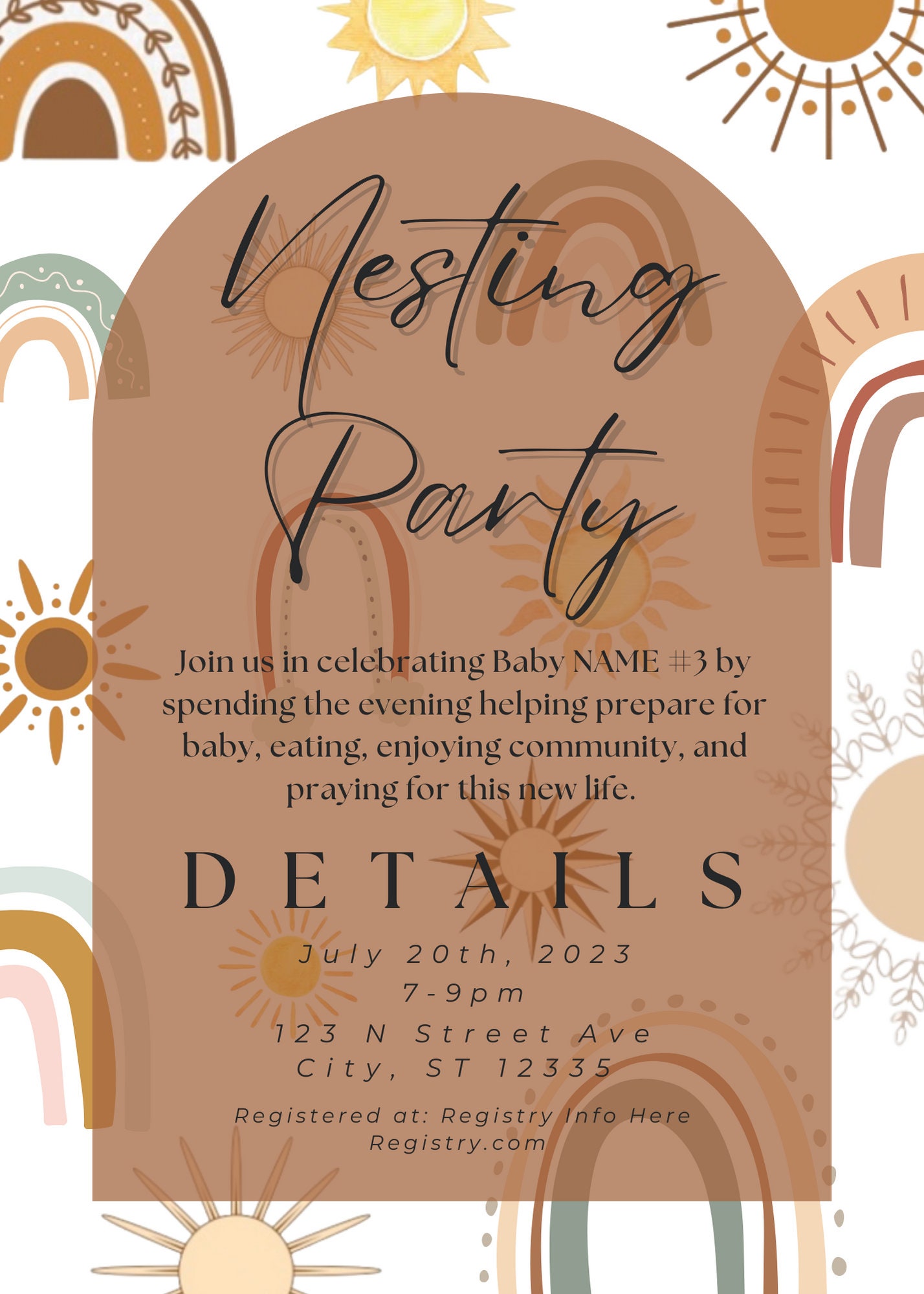Boho Rainbows and Sun Gender Neutral Nesting Party Invitation Baby ...