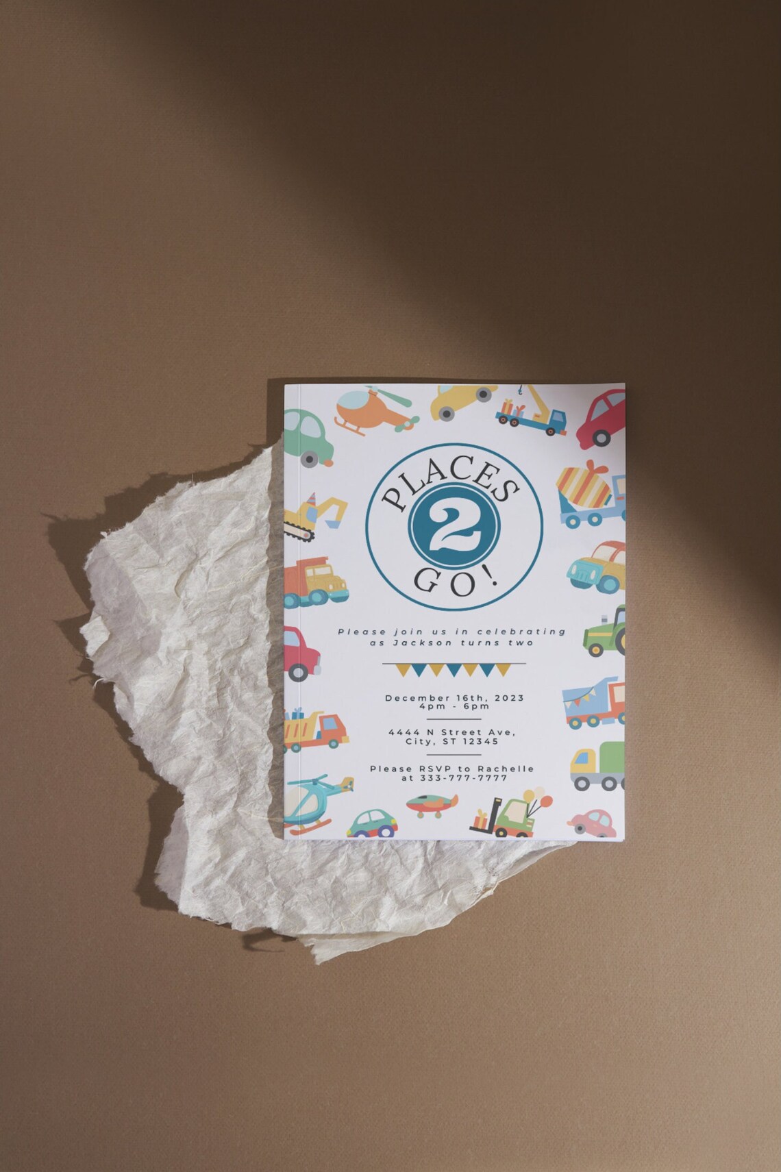 Car and Construction Themed Second Birthday Invitation Places to Go ...