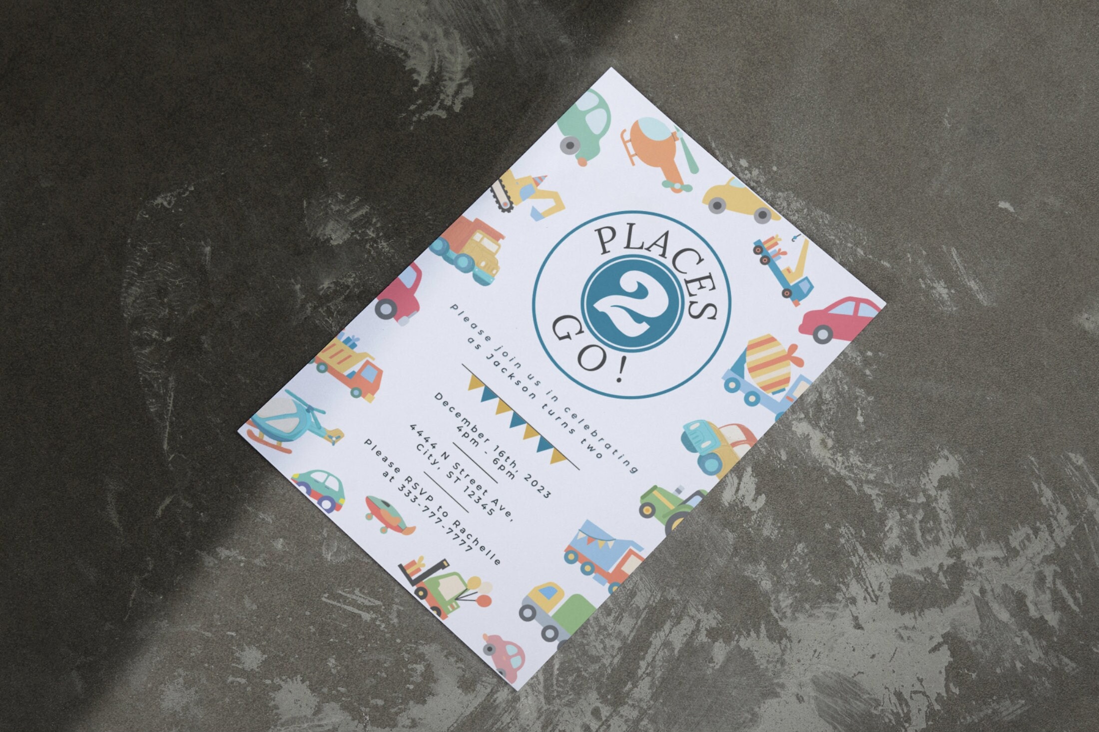 Car and Construction Themed Second Birthday Invitation - Places to Go ...