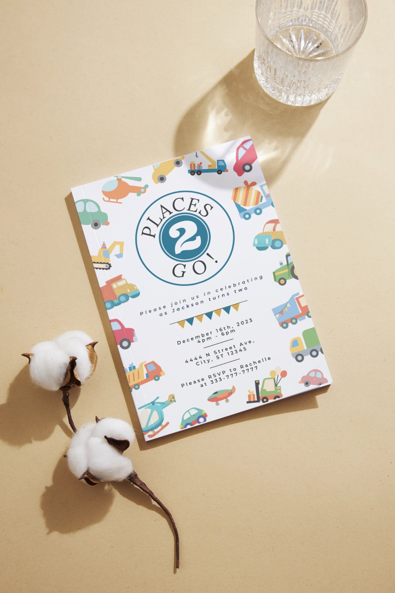 Car and Construction Themed Second Birthday Invitation - Places to Go ...