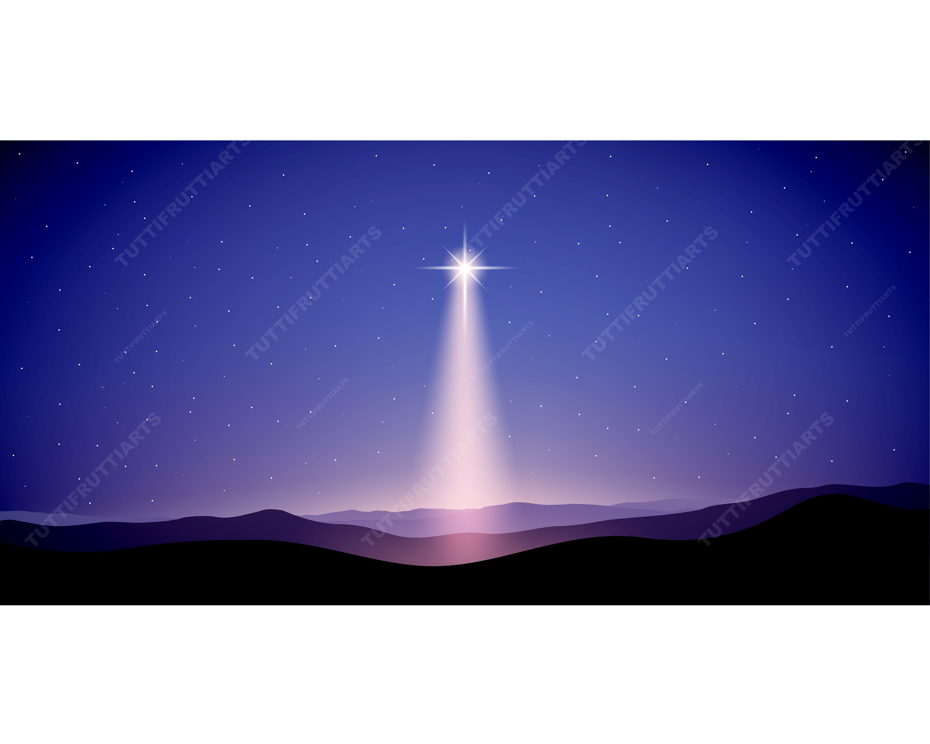 Light From Star, Christmas Night, Bethlehem Landscape. Jesus Birth ...