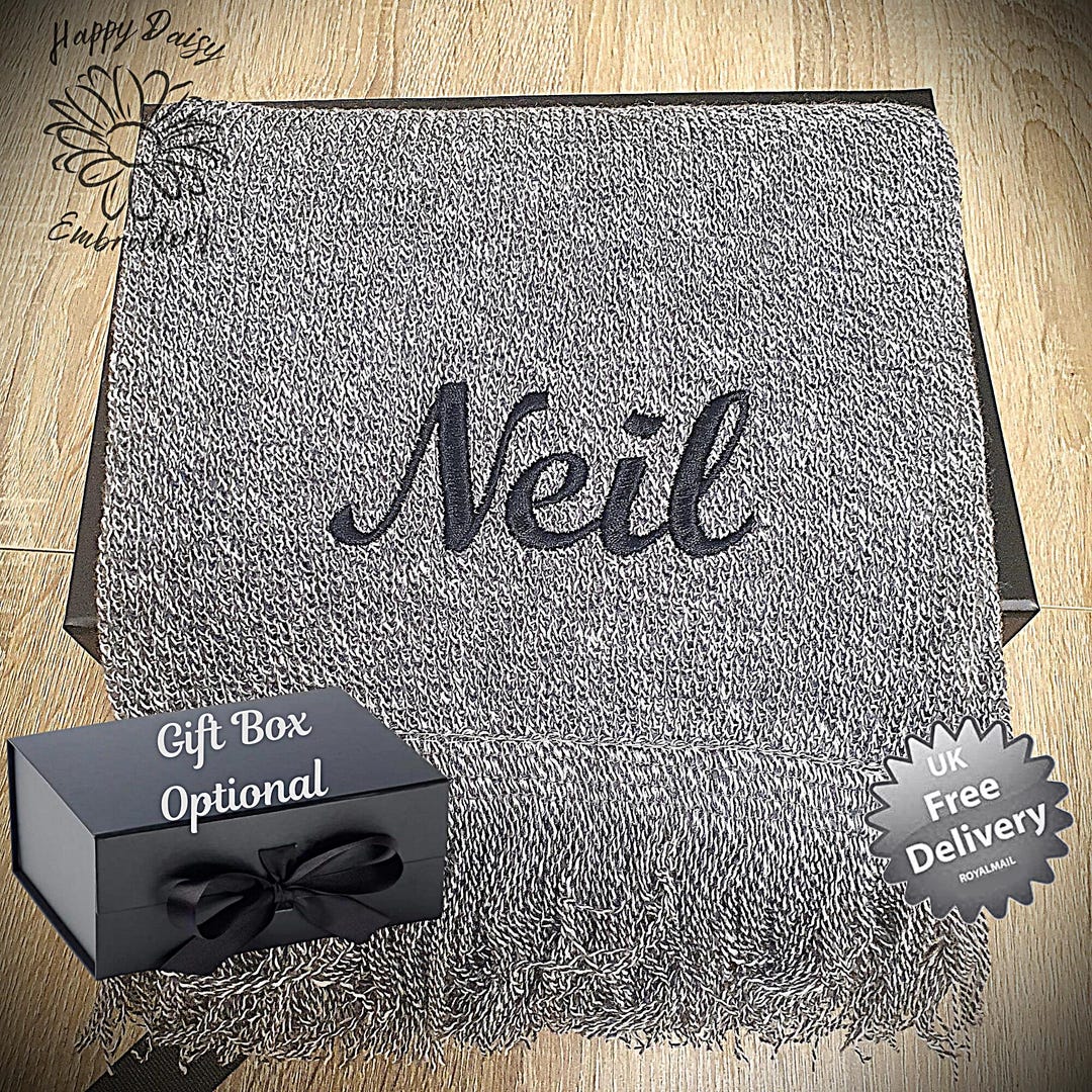 Personalised Embroidered Scarf for Him With Name or Initials, Cozy ...