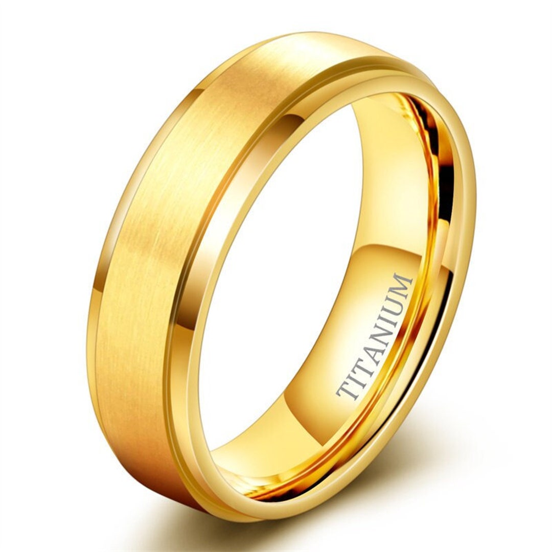 Classic Brushed Gold Titanium Wedding Ring 6mm 8mm Perfect for Couple ...