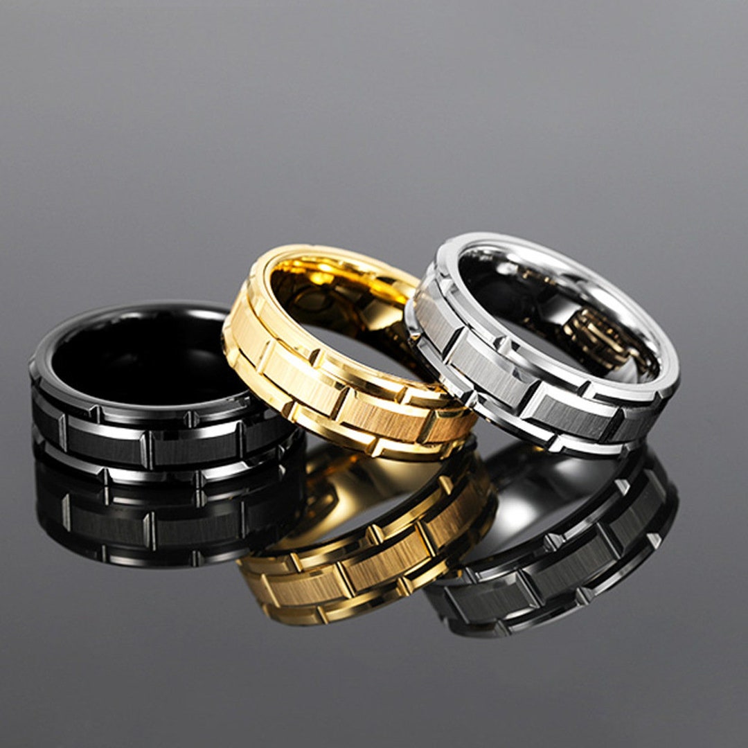 Tungsten Carbide Ring With Brick Pattern Unique Men's Birthday Band and ...