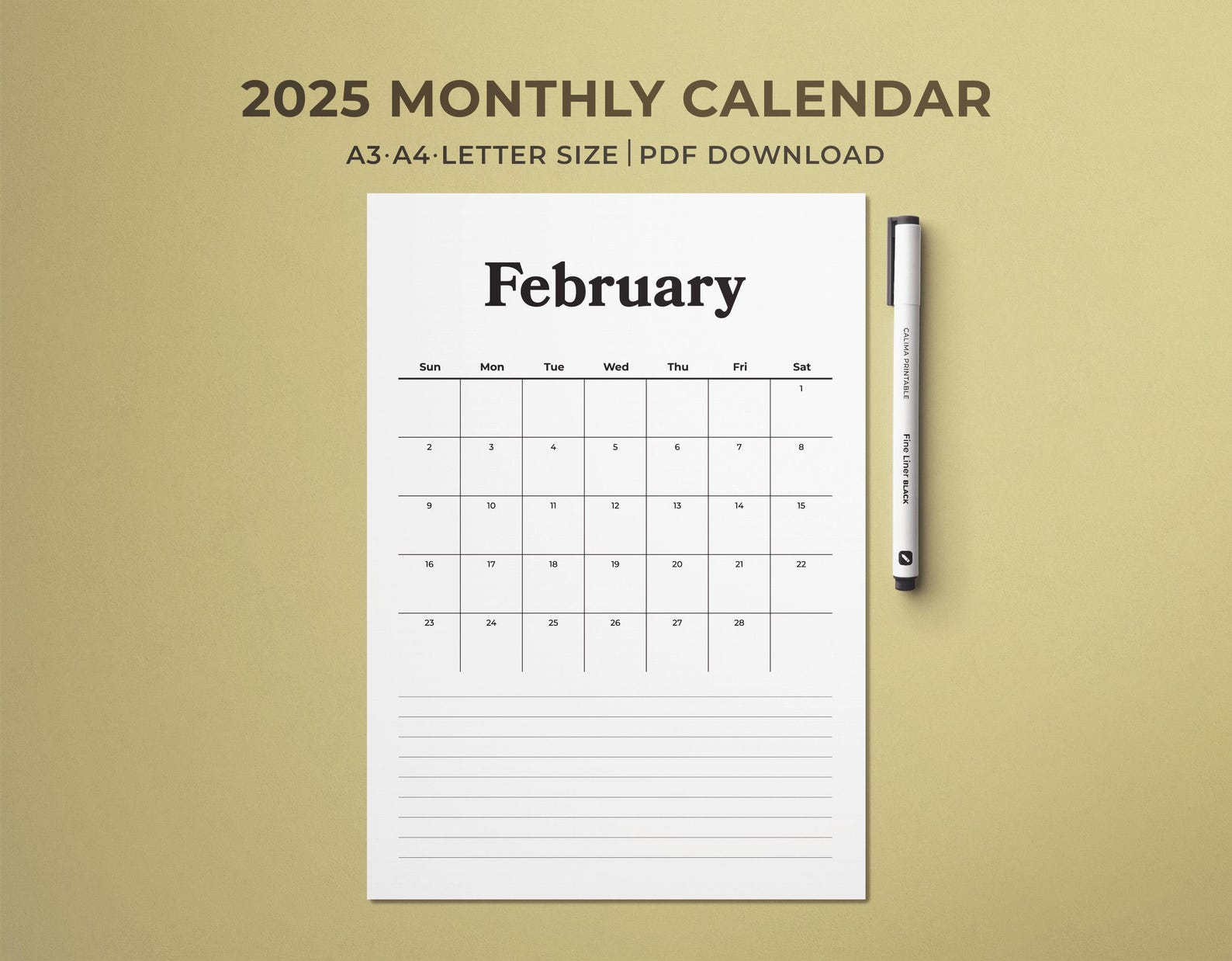 2025 Printable Monthly Calendar | Month Planner 2025 | Minimalist ...