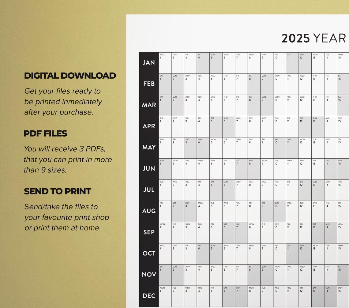 2025 Printable Year Planner: Large Wall Calendar (A1 A2 A3 PDF) - Etsy