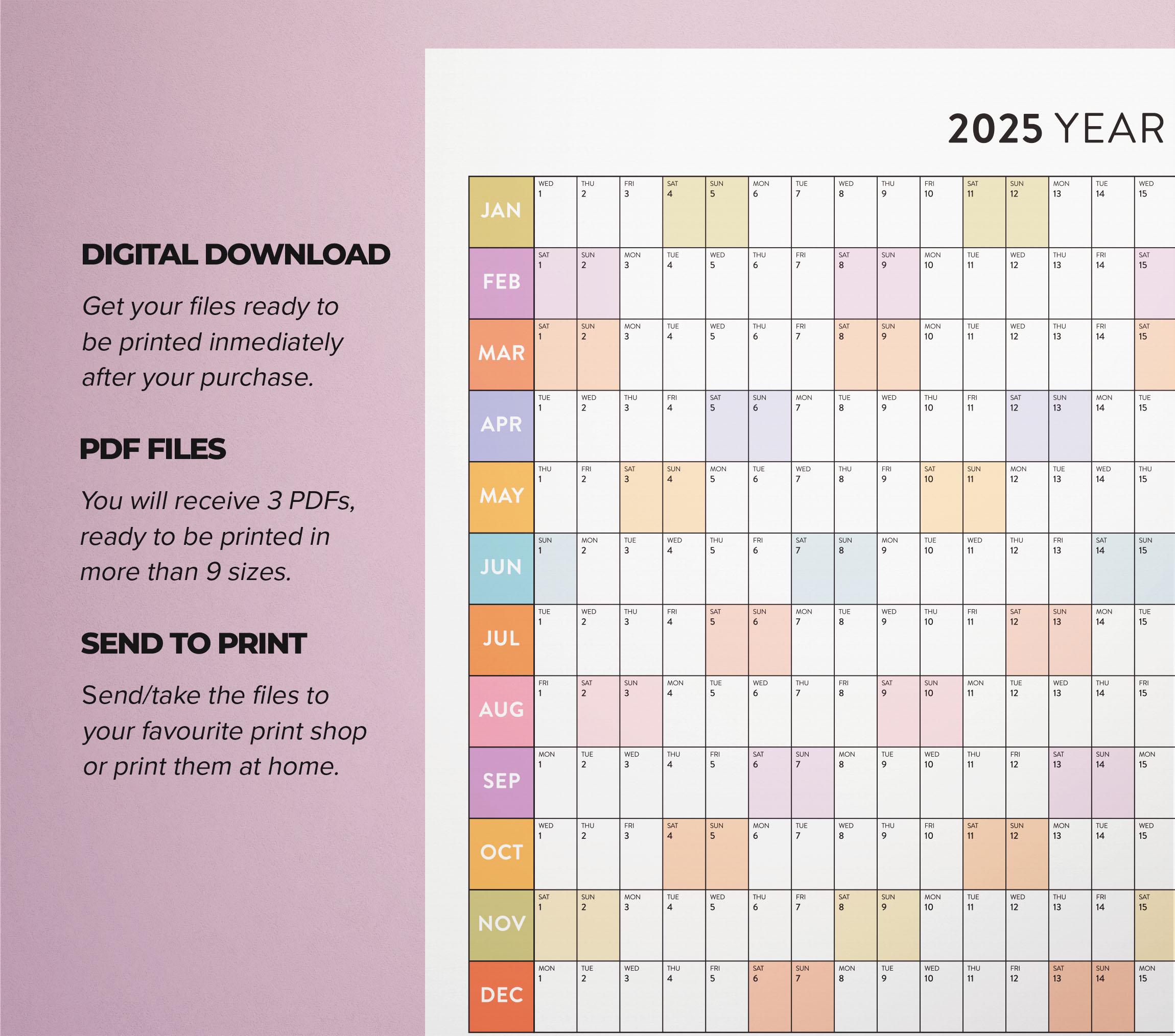 2025 Printable Year Planner | Large Wall Calendar 2025 | Yearly Wall ...