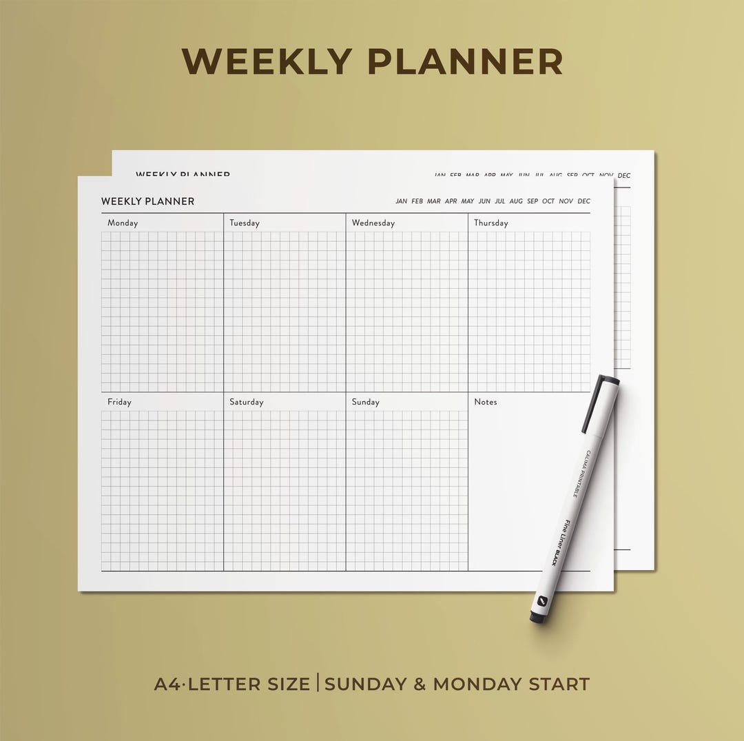 Printable Weekly Planner: Modern Grid Schedule (a4/letter PDF Download ...