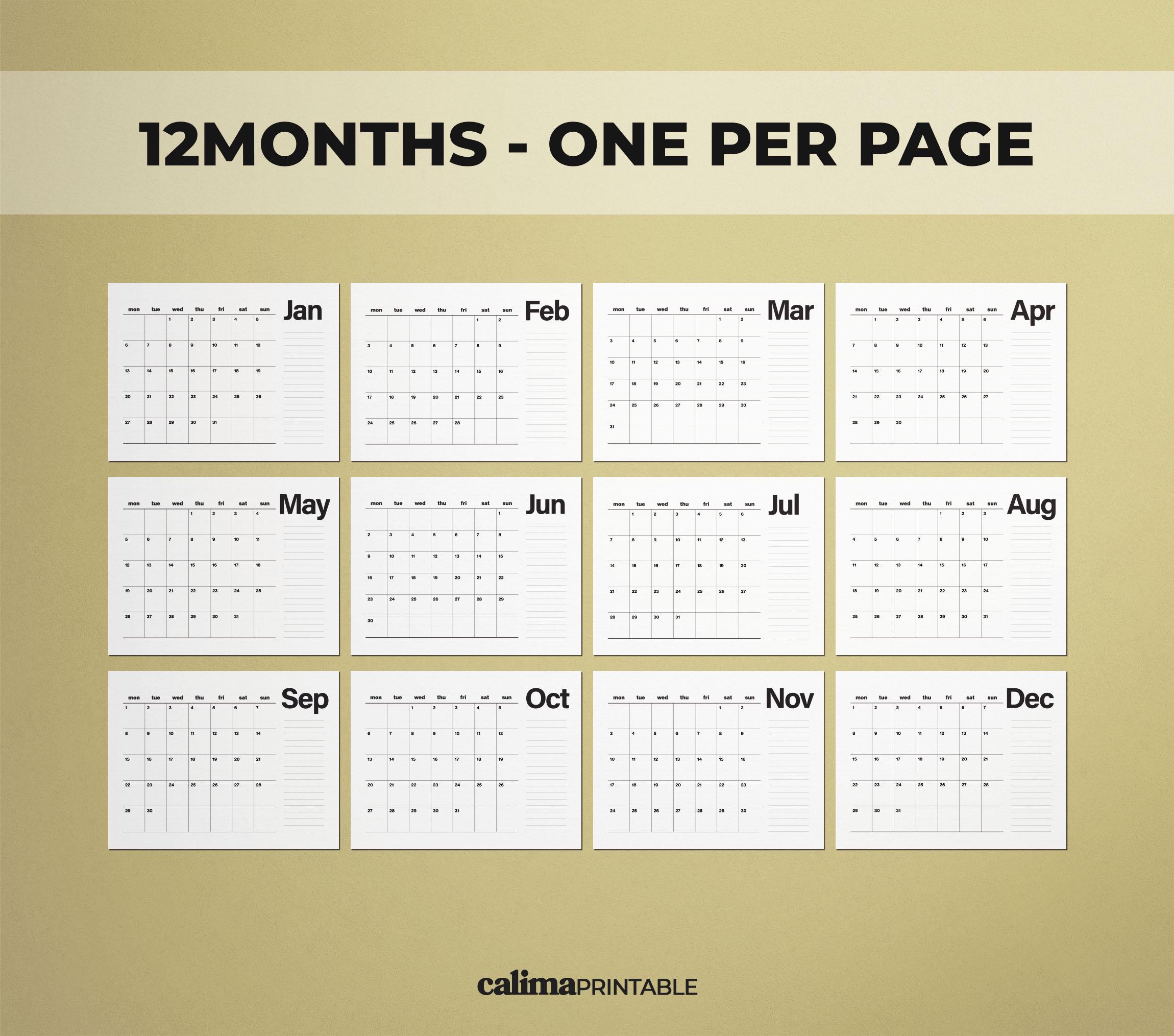 2025 Printable Monthly Calendar | Modern Horizontal Calendar | Sunday ...