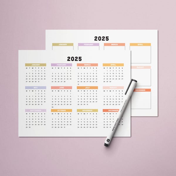 Printable 12 Month Calendar - Etsy