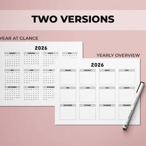 2026 Printable Yearly Calendar | Horizontal Calendar | Sunday Monday ...