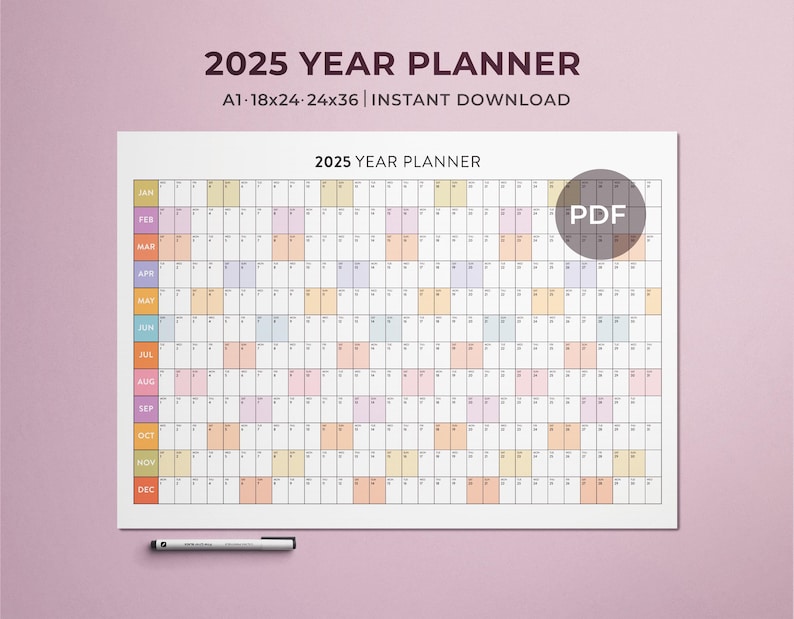 2025 Printable Year Planner Large Wall Calendar 2025 Yearly Wall ...