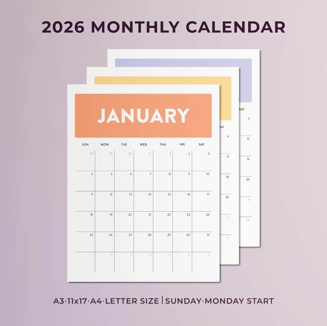 2026 Monthly Calendar Printable: Rainbow Portrait Planner (A4 A3 Letter ...