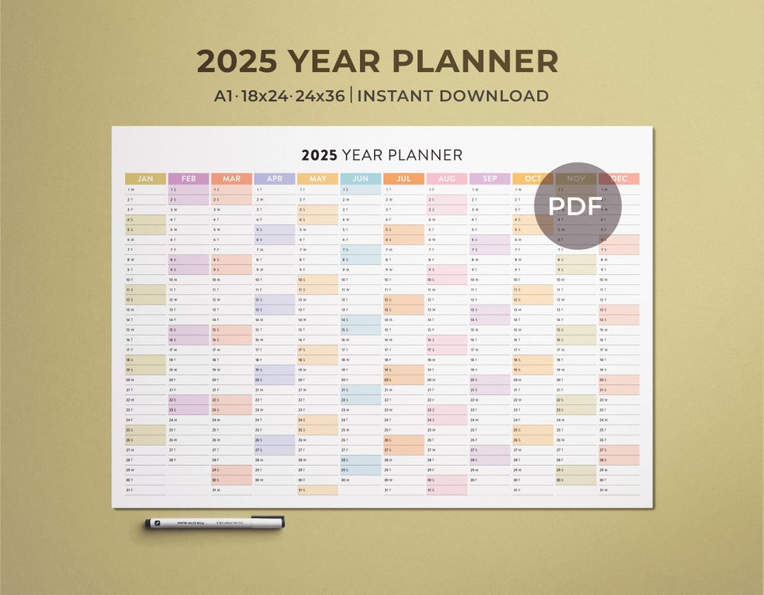 2025 Printable Year Planner | Large Wall Calendar 2025 | Yearly Wall ...